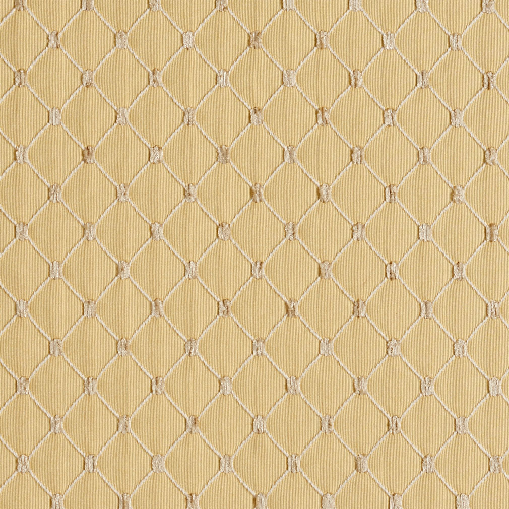 Flax Beige and Gold Diamond Mesh Pattern Chenille Upholstery Fabric