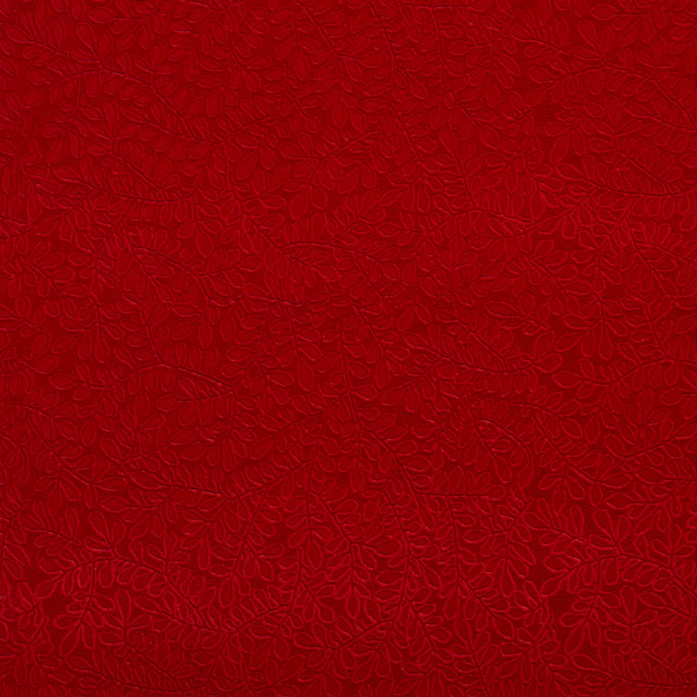 Ruby Red Small Vine Leaf Texture Soft Microfiber Velvet Upholstery ...