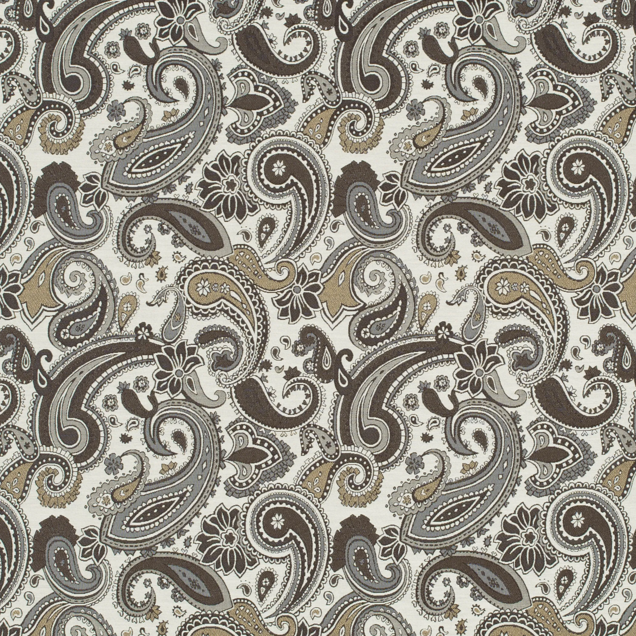Parker Paisley Caviar Grey and Brown Leaves Woven Upholstery Fabric by ...