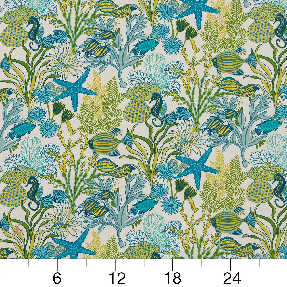Atlantis Aqua Teal and green Tropical Botanical Prints Upholstery ...
