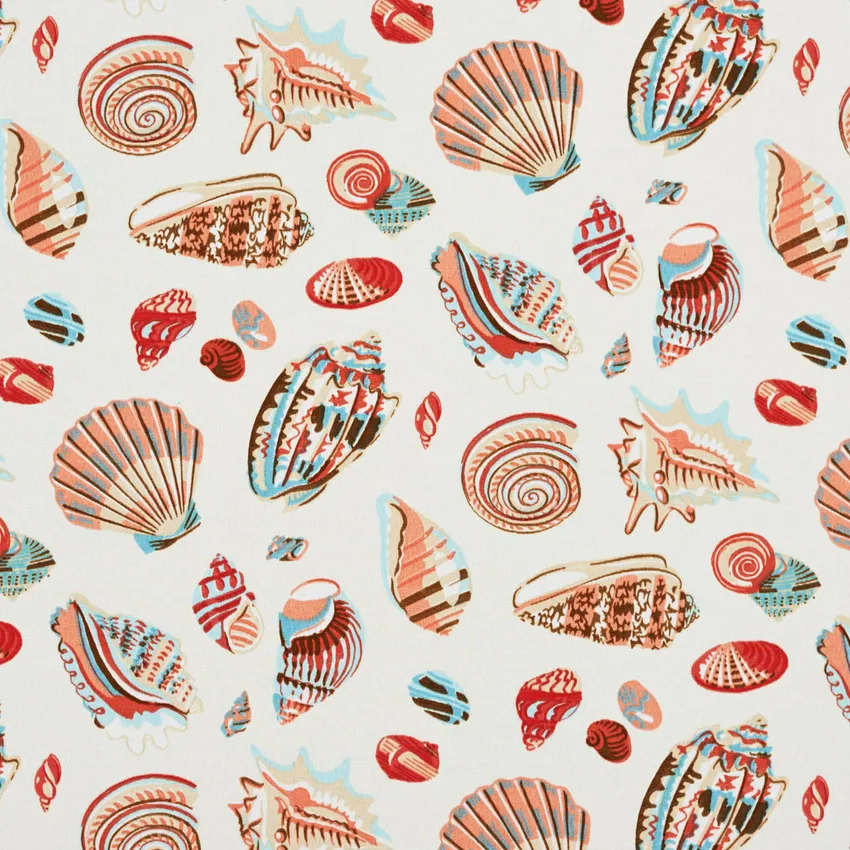 Coral Shell Aqua and Coral Beach Denim Upholstery Fabric by the Yard