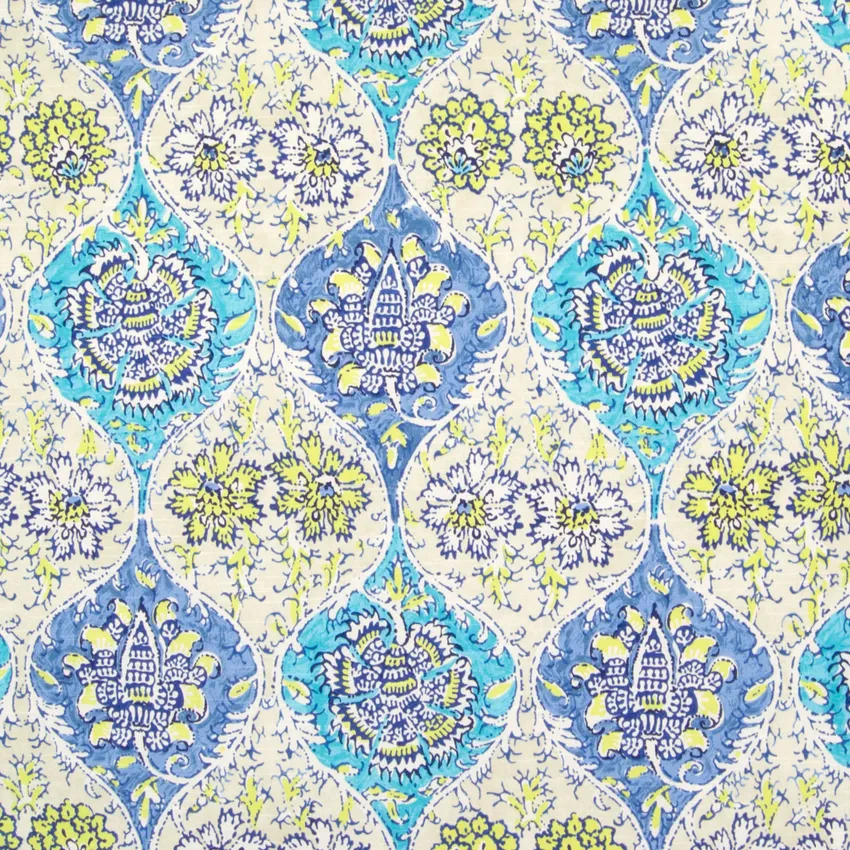 Prussian Blue Medallion Print Upholstery Fabric by the Yard