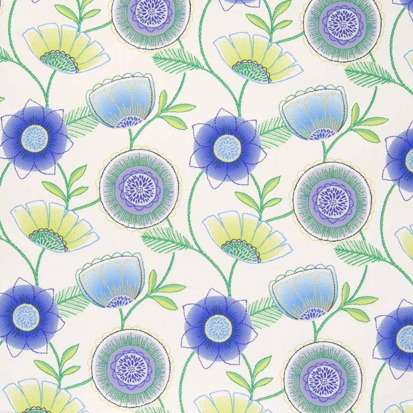 Blue Floral Print Upholstery Fabric by the Yard