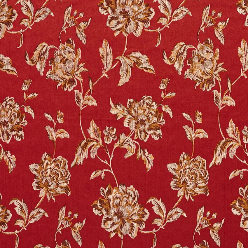 Red and Burgundy Heirloom Vintage Flower Pattern Brocade Upholstery Fabric
