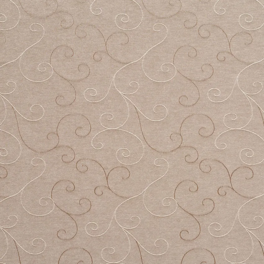 Latte Beige and brown Scroll Damask Upholstery Fabric