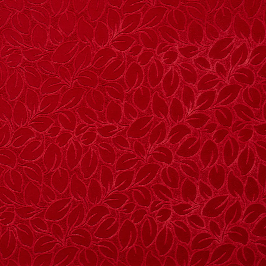 Ruby Red Small Leaf Texture Soft Microfiber Velvet Upholstery Fabric