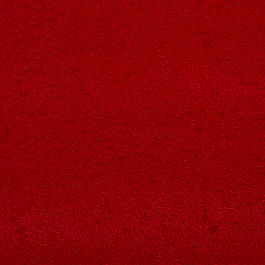 Ruby Red Small Vine Leaf Texture Soft Microfiber Velvet Upholstery Fabric