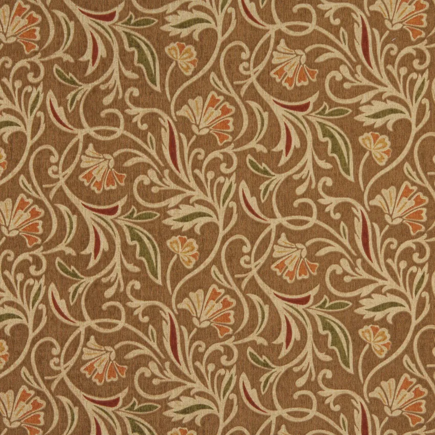 Tuscany Beige and Coral Floral Marine Upholstery Fabric by the Yard