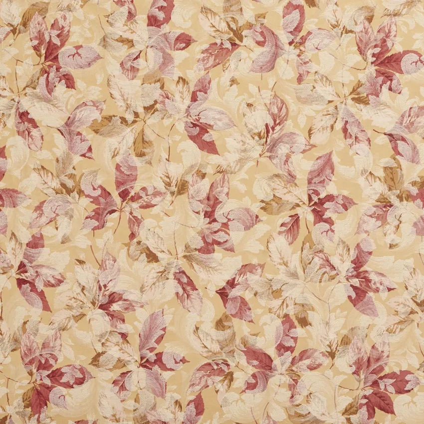 Tan Gold and Pink Woven Accent Foliage Damask Upholstery Fabric