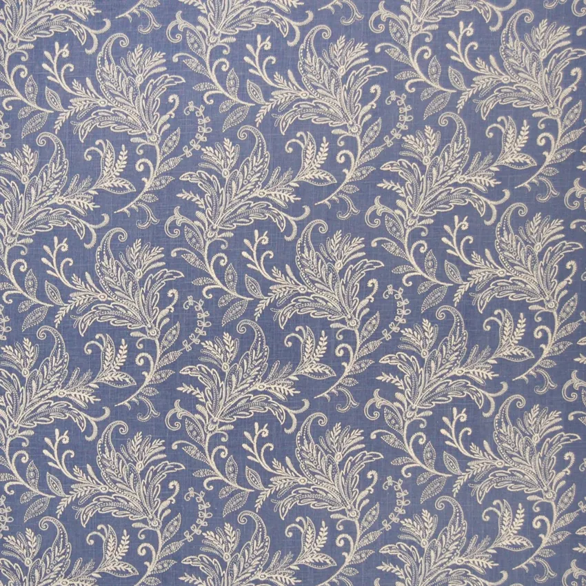 Atlantic Blue Floral Linen Upholstery Fabric by the Yard