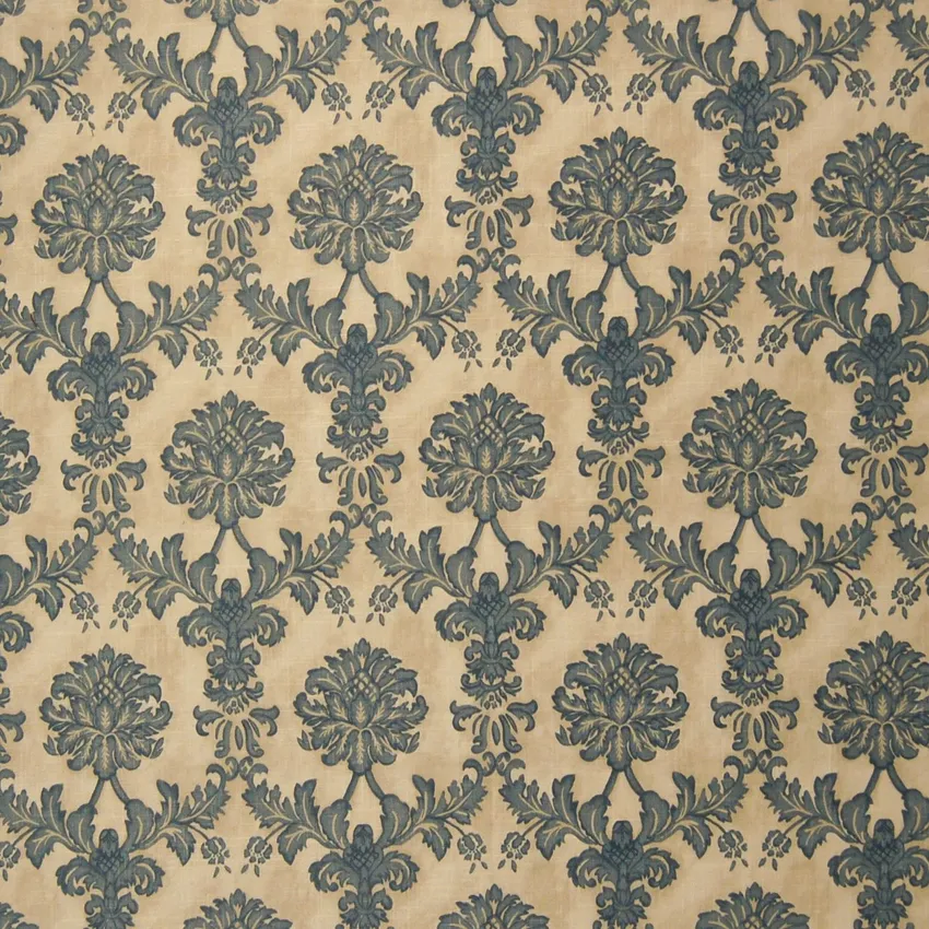 Ink Blue Floral Linen Upholstery Fabric by the Yard