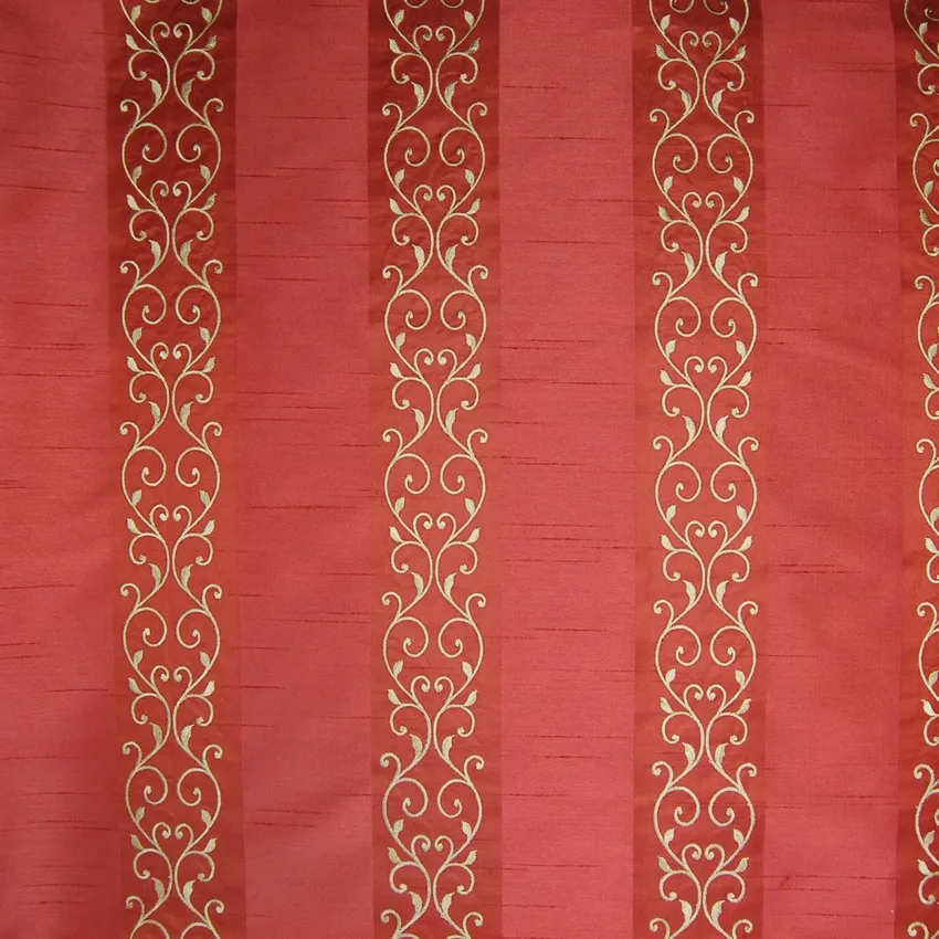 Crimson Red Scroll Embroidery Upholstery Fabric by the Yard