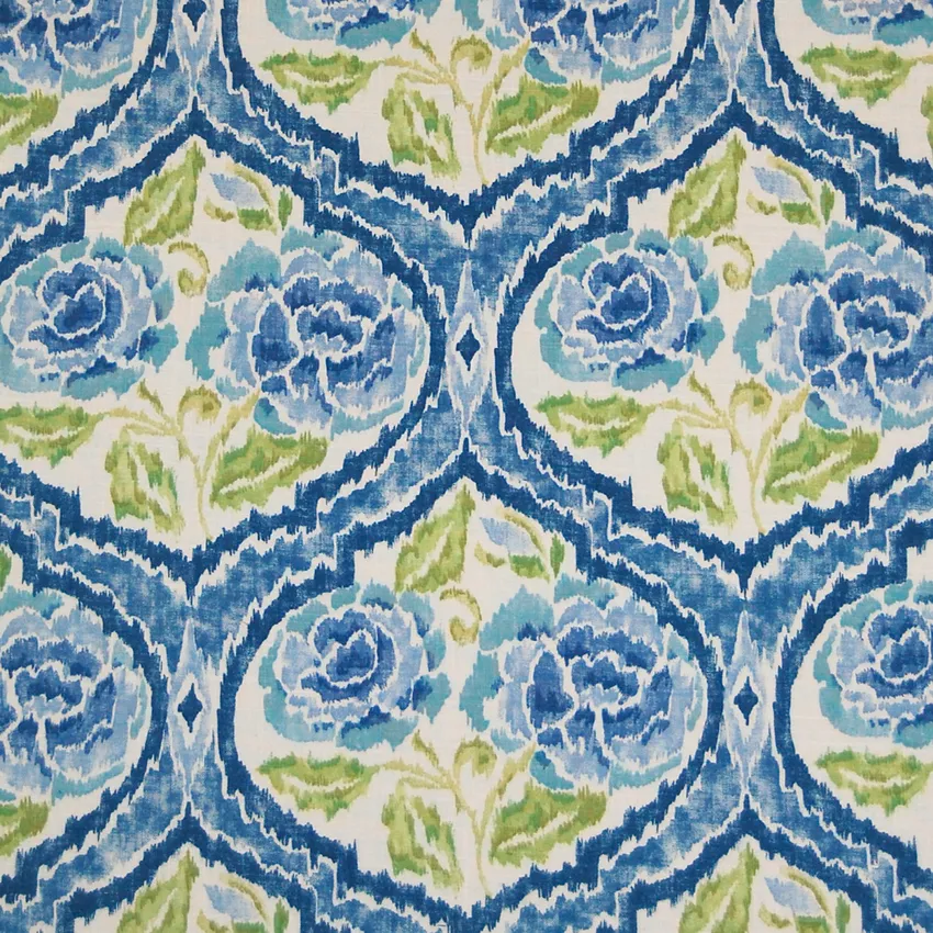Luna Blue Floral Linen Upholstery Fabric by the Yard