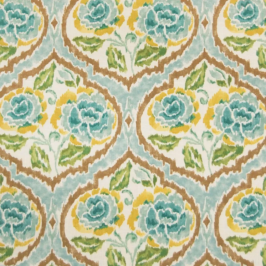 Green Tea Blue and Teal Floral Print Upholstery Fabric by the Yard ...