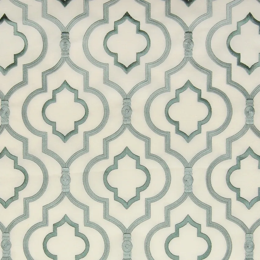 Tiffany Blue Geometric Embroidery Upholstery Fabric by the Yard