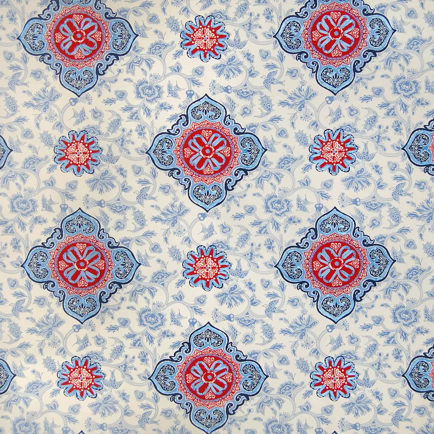 Harbor Blue and Red Contemporary Print Upholstery Fabric by the Yard ...