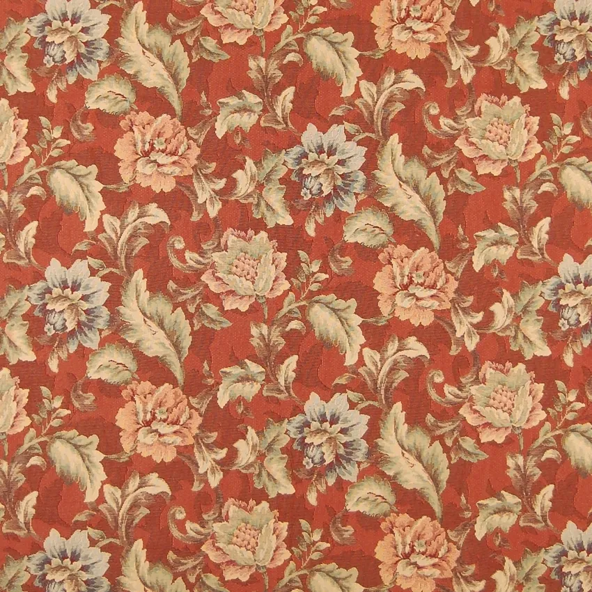 Sunset Red Floral Made In USA Upholstery Fabric by the Yard