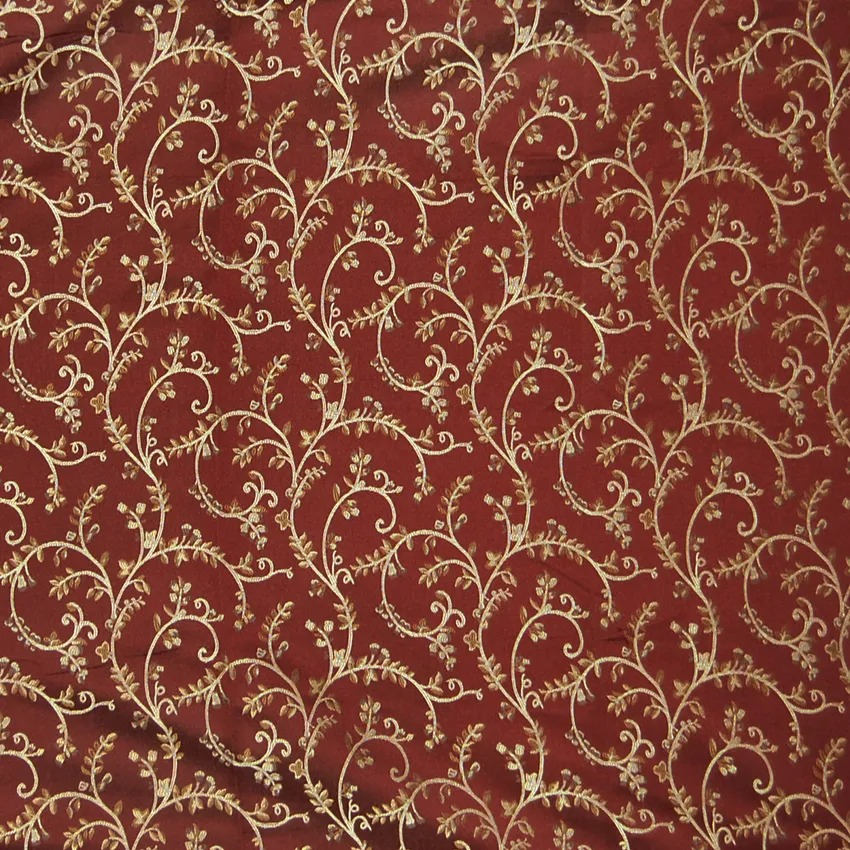 Crimson Red Floral Jacquard Upholstery Fabric by the Yard