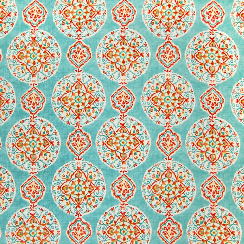 Capri Blue and Orange Contemporary Linen Upholstery Fabric by the Yard ...