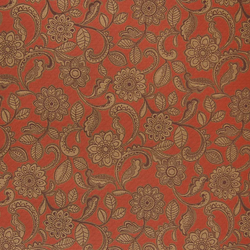 Rustic Brown and Orange Floral Outdoor Upholstery Fabric by the Yard