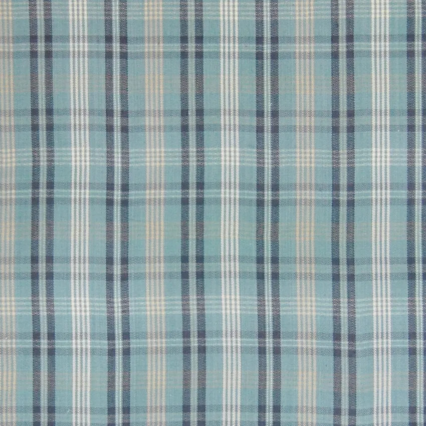 Mineral Blue Plaid Cotton Upholstery Fabric by the Yard
