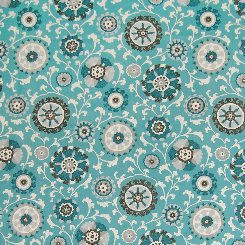 Teal Blue and Teal Contemporary Cotton Upholstery Fabric by the Yard
