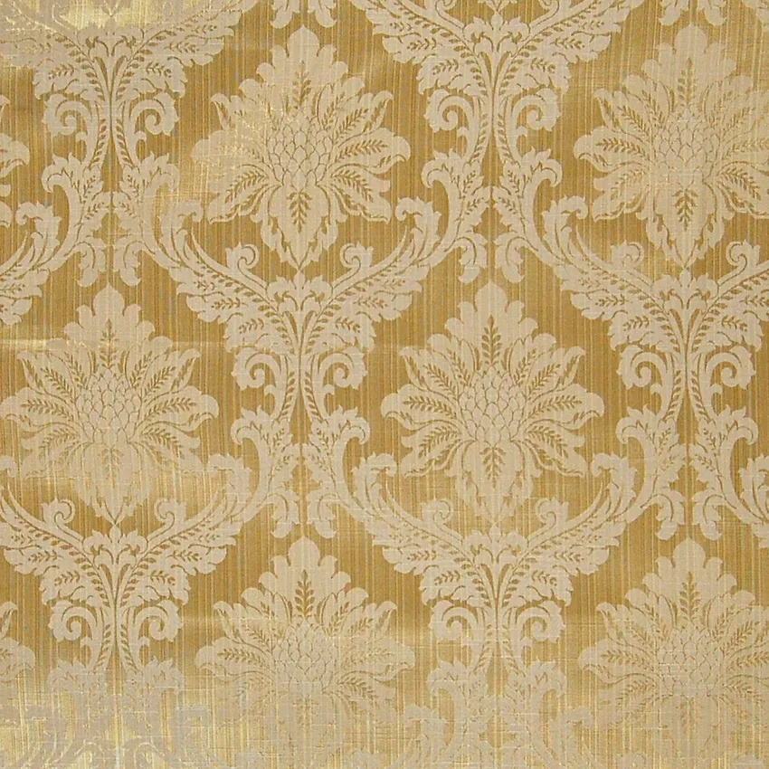 Gold Damask Cotton Upholstery Fabric by the Yard