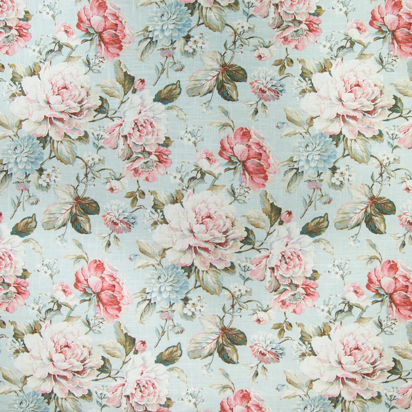 Silver Sage Blue Floral Prints Upholstery Fabric by the Yard