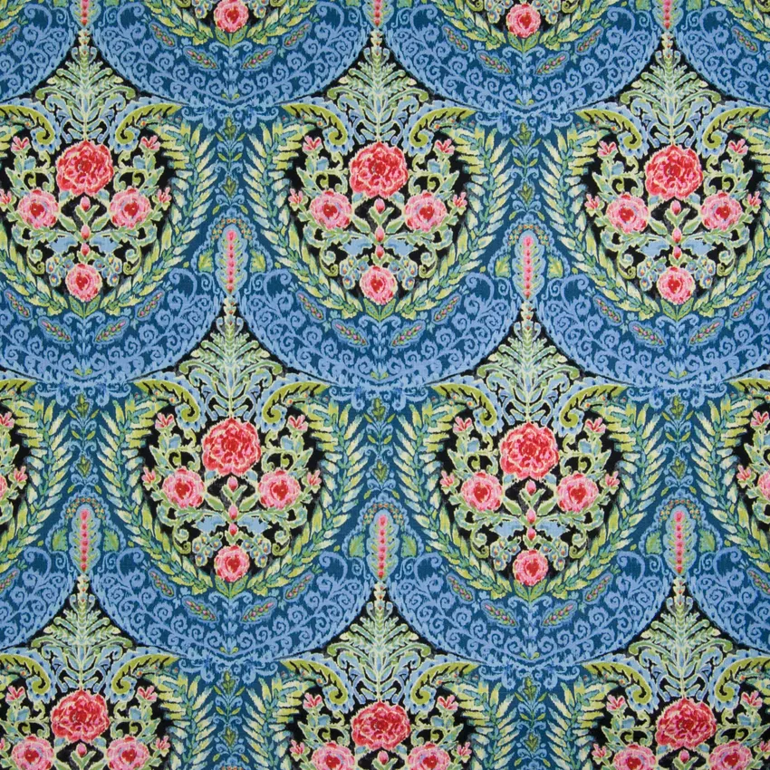 Fiesta Blue Floral Print Upholstery Fabric by the Yard