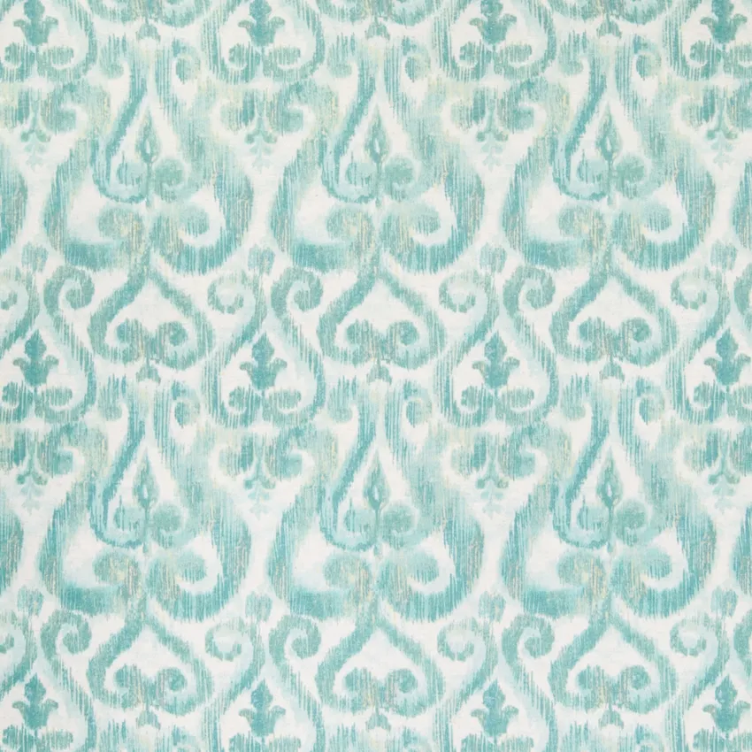Mist Teal and Blue Scroll Cotton Upholstery Fabric by the Yard