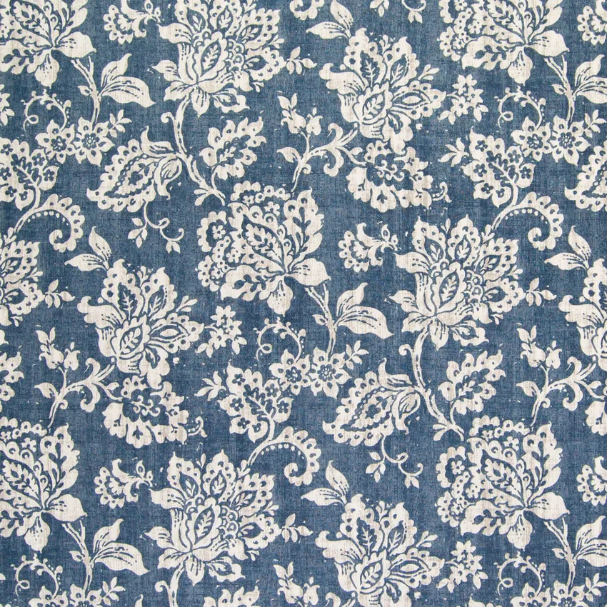 Baltic Blue Floral Prints Upholstery Fabric by the Yard