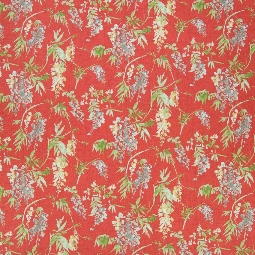 Cardinal Red Floral Prints Upholstery Fabric by the Yard