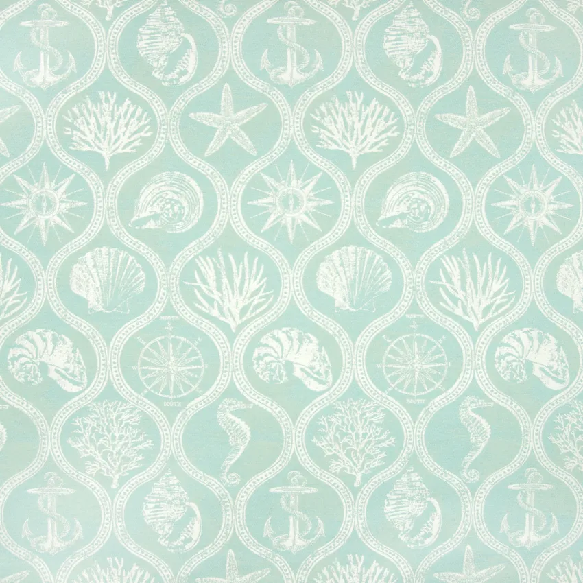 Mist Blue and Teal Beach Outdoor Upholstery Fabric by the Yard
