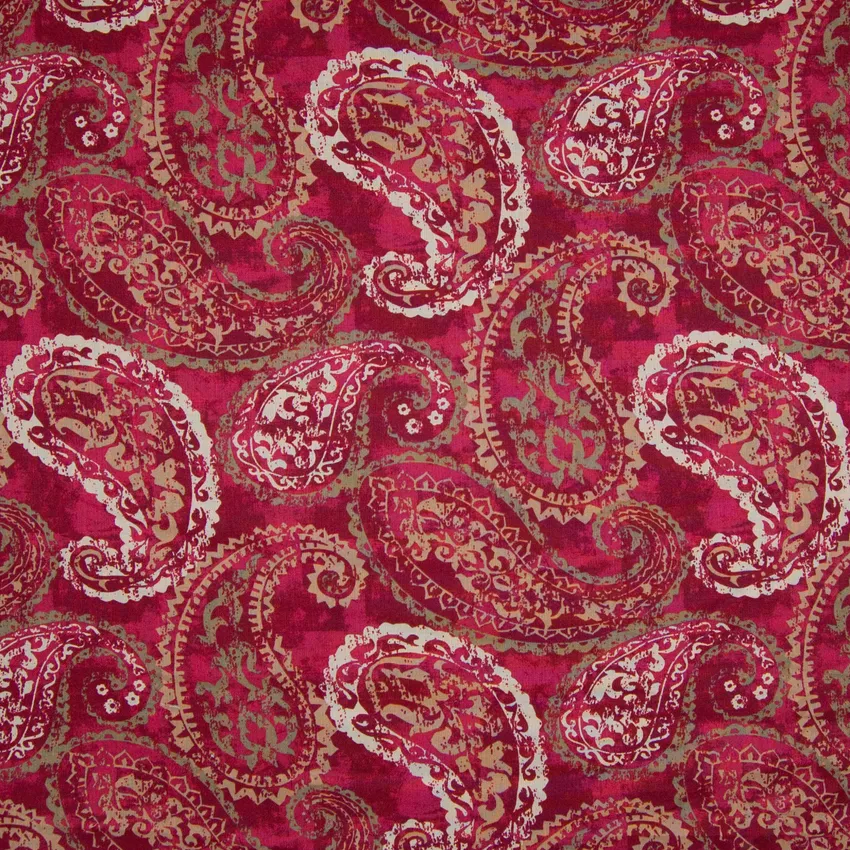 Passion Red Paisley Cotton Upholstery Fabric by the Yard