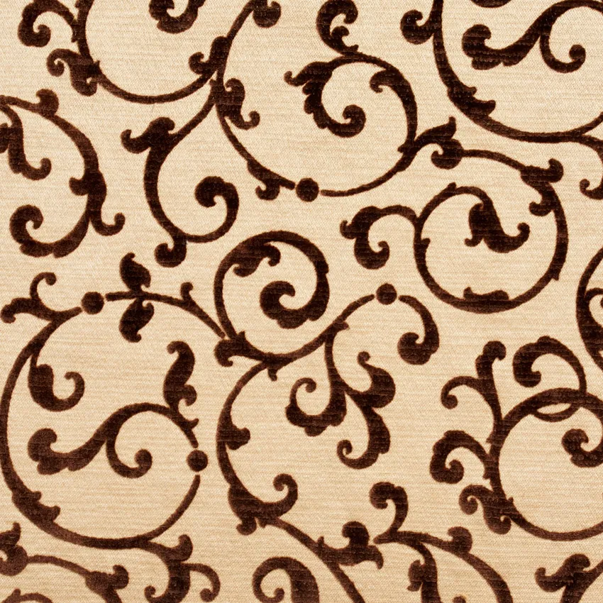 Beige and Brown Floral Vines Velvet Upholstery Fabric