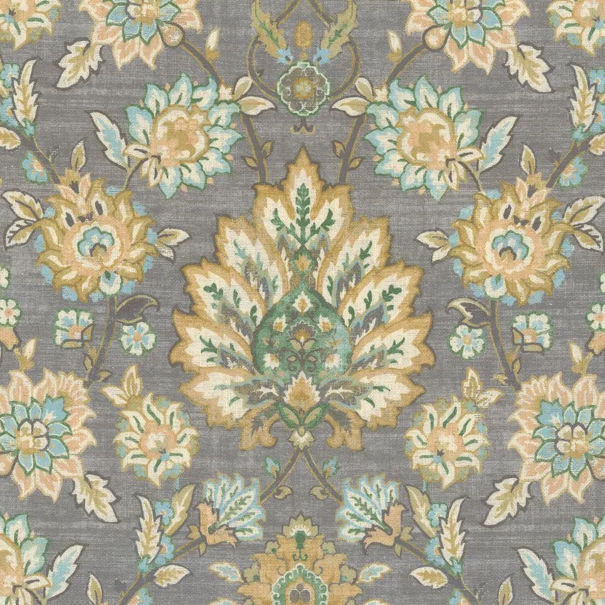 Platinum Cream and Green Global Print Drapery and Upholstery Fabric by ...