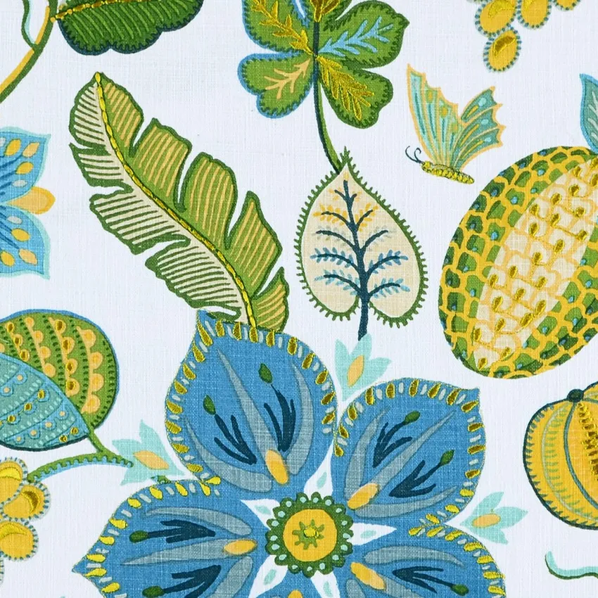 Caribbean Dusty Blue and Green Animal Prints Embroidery Drapery and ...