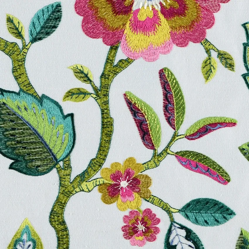 Begonia Pink Green and Leaf Green Floral Embroidery Drapery and ...