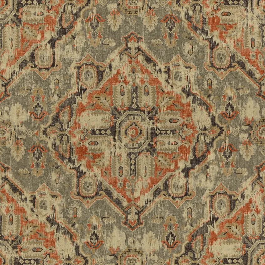 Ash Beige and Cream Global Print Drapery and Upholstery Fabric by the Yard