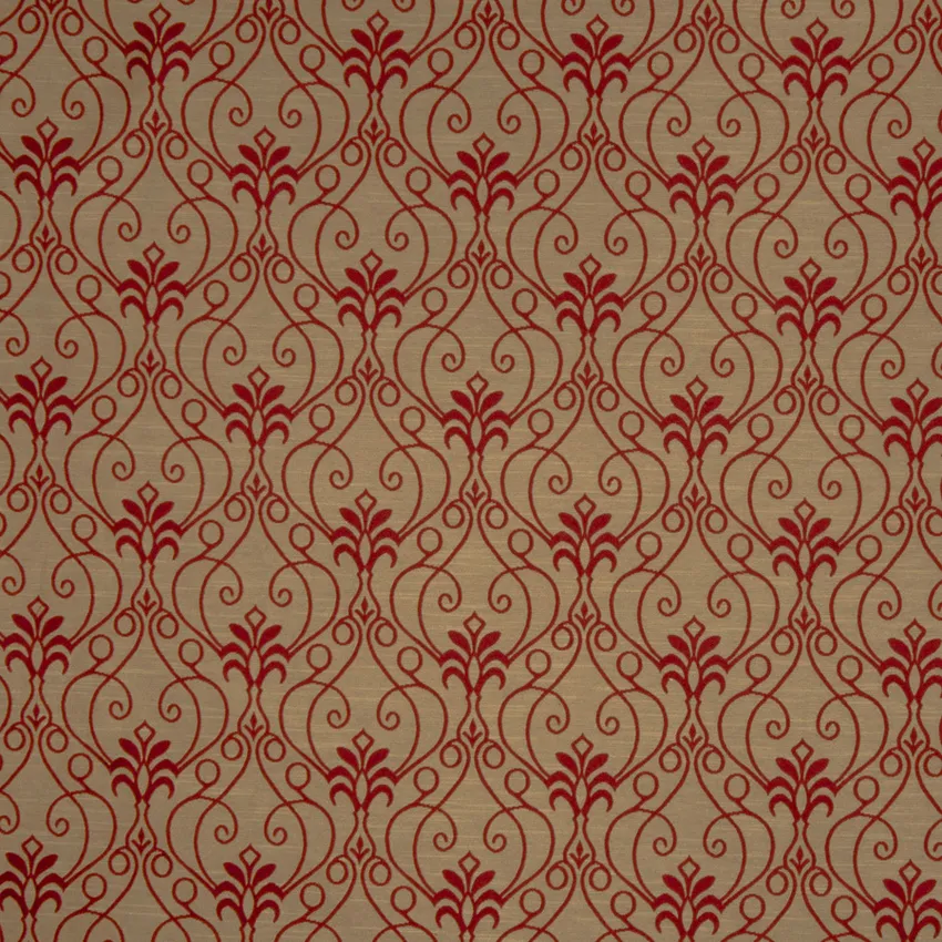 Scarlet Red Scrollwork Damask Wovens Upholstery Fabric by the Yard