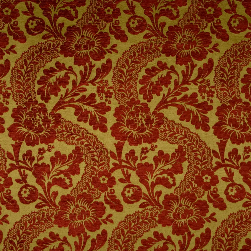 Autumn Red Floral Jacquard Pattern Wovens Chenille Upholstery Fabric by ...