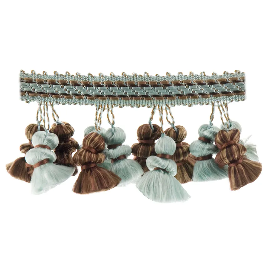 Chocolate Mint Lt Blue Brown Aqua Tassel Upholstery Fabric by the yard ...
