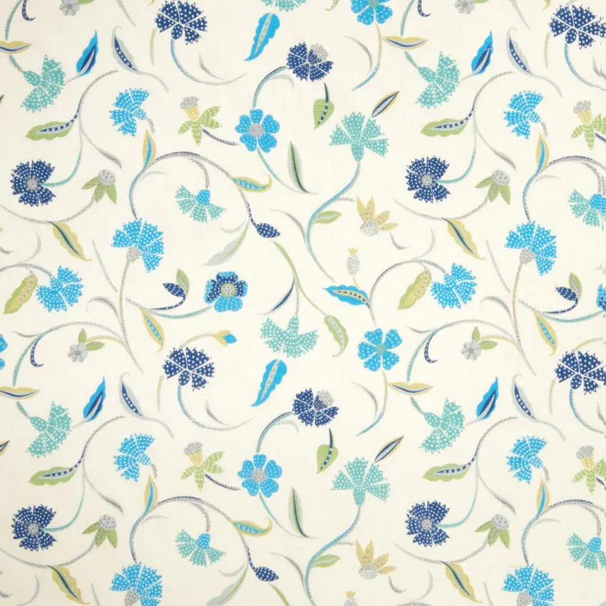 Peacock Blue Aqua Floral Global Prints Linen Prints Non Converted ...