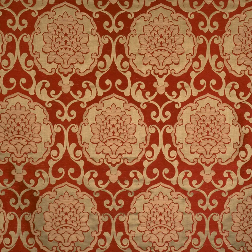 Cardinal Red Damask Silk Drapery and Upholstery Fabric by the Yard