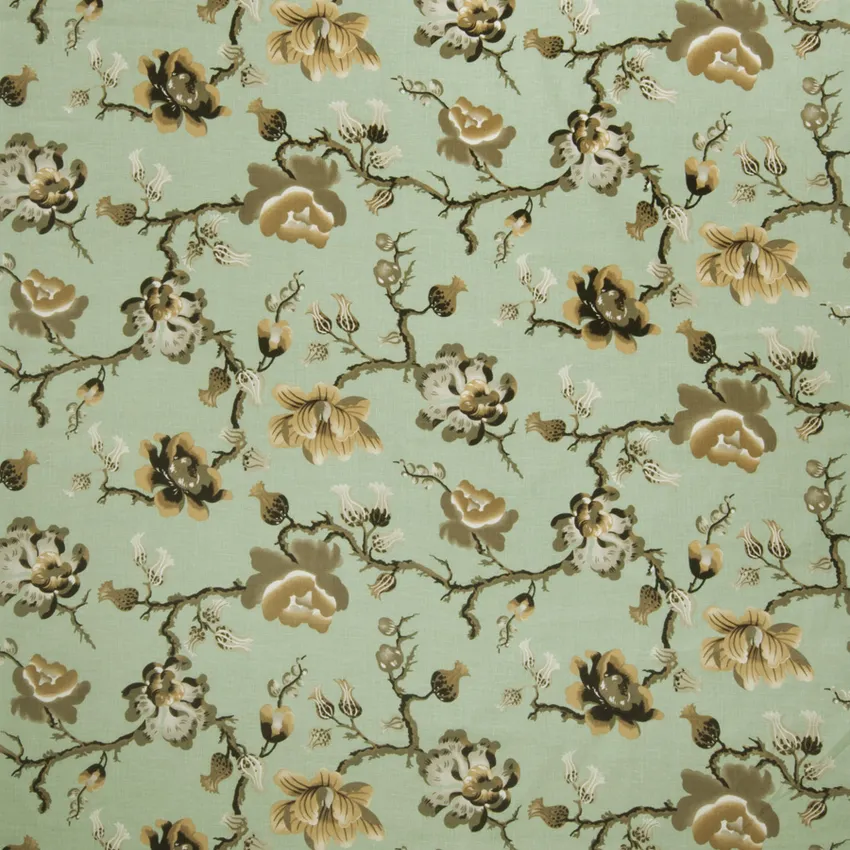 Spearmint Aqua Floral Asian Print Pattern Prints Linen Drapery and ...
