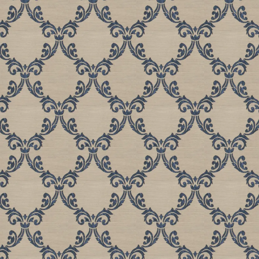 Midnight Blue Ogee Damask Faux Silk Multi Purpose Non Converted Drapery ...