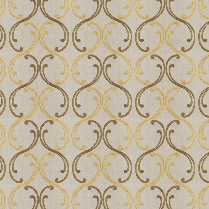 Bronze Gold Embroidery Scrollwork Crewels Drapery and Upholstery Fabric ...