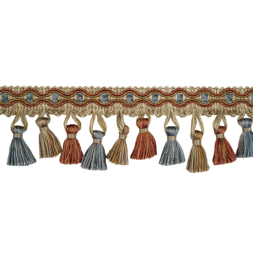 Canyon Blue Coral Tassel Upholstery Fabric by the Yard