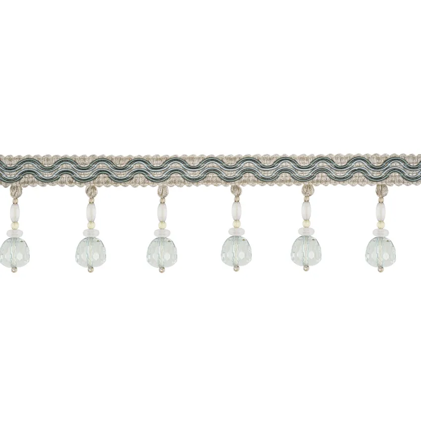 Fountain Aqua Beaded Tassel Upholstery Fabric by the Yard