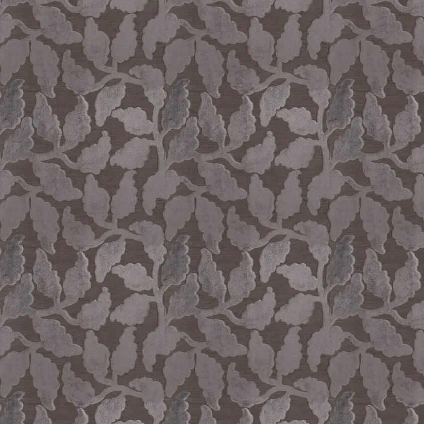Grey Leaves Velvet Drapery and Upholstery Fabric by the Yard